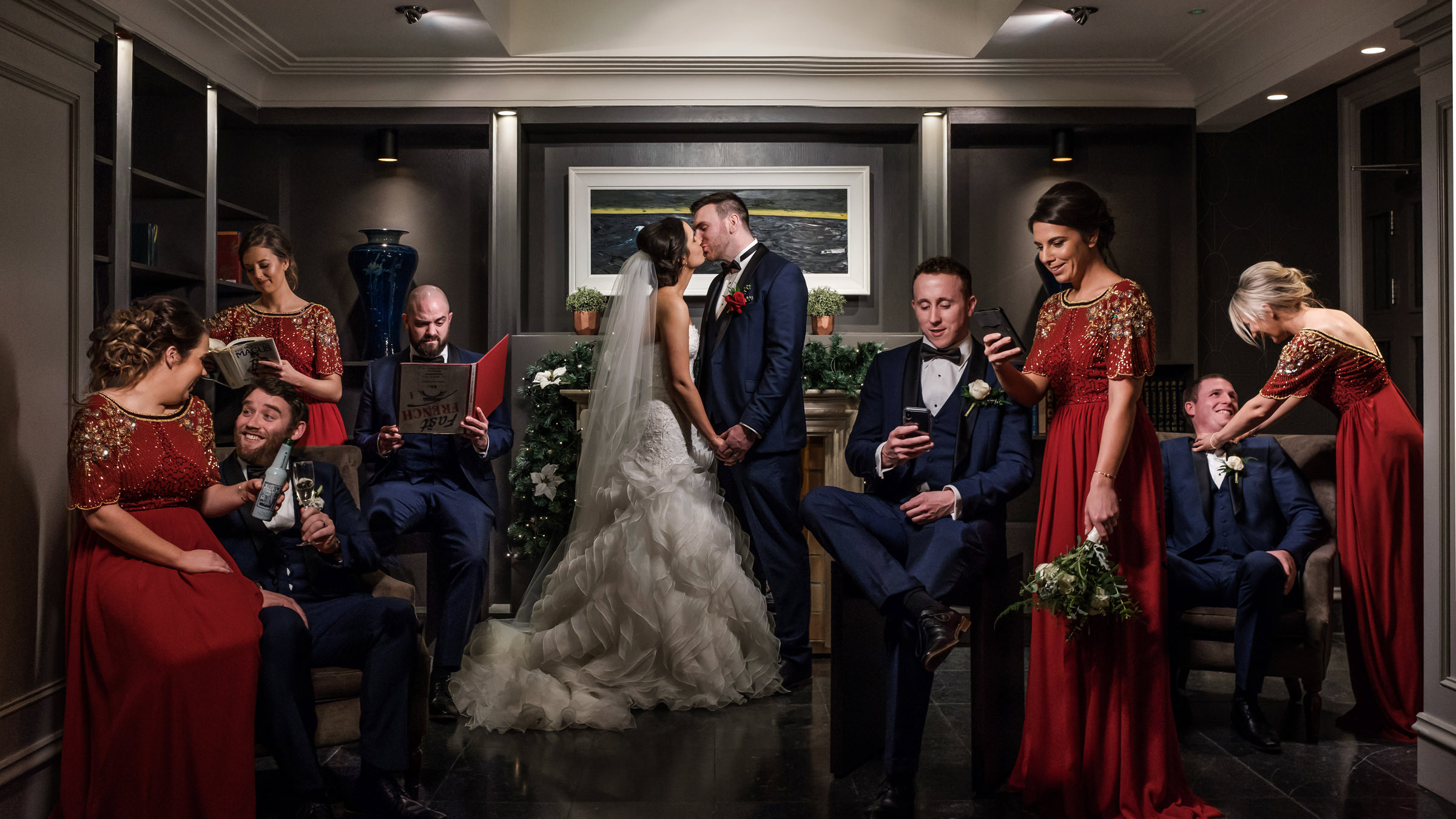 Posed dramatic wedding party group shot - photo by Ronan Palliser ...