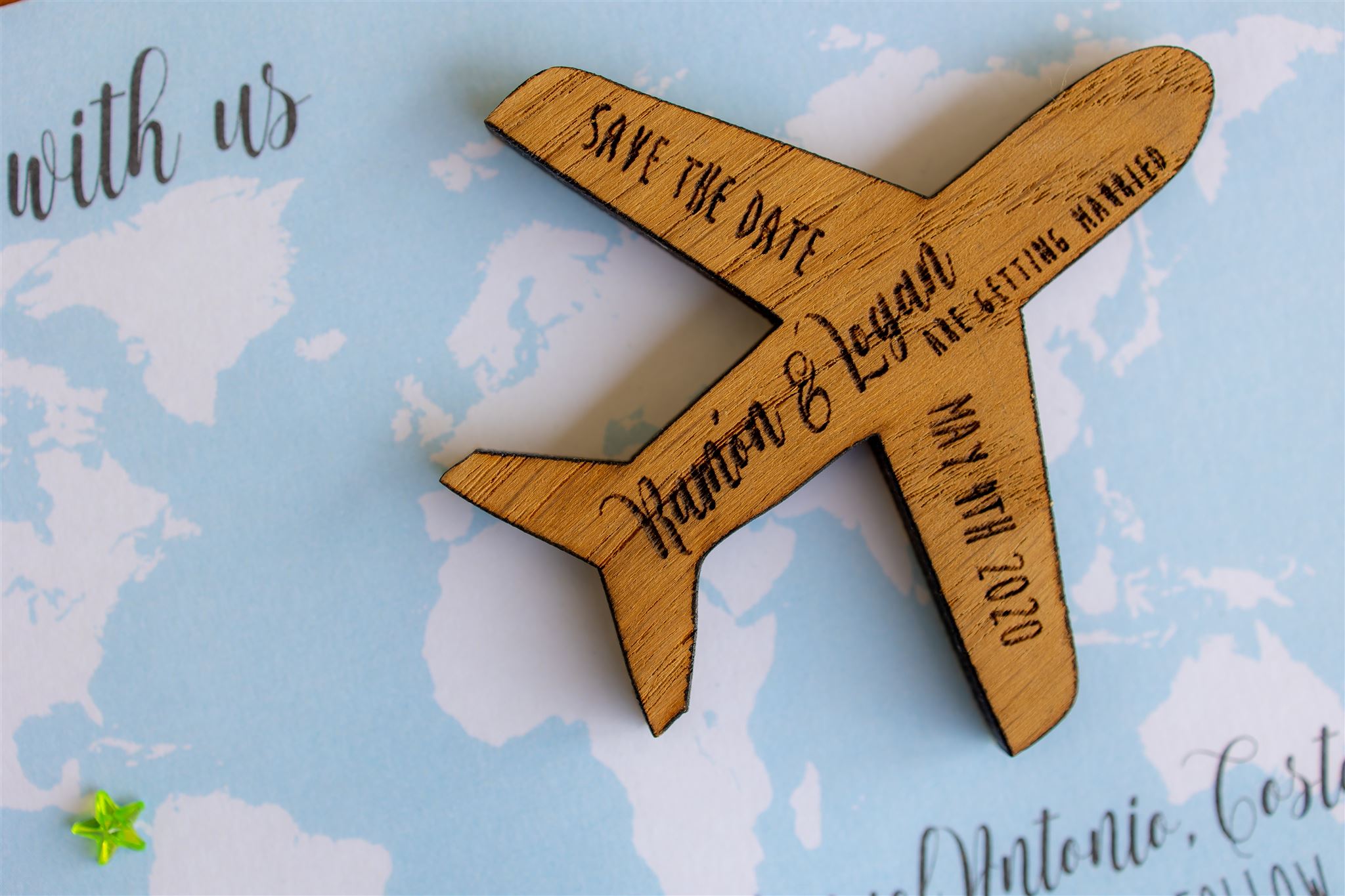 Creative invitation stationery with wooden toy airplane - photo by ...