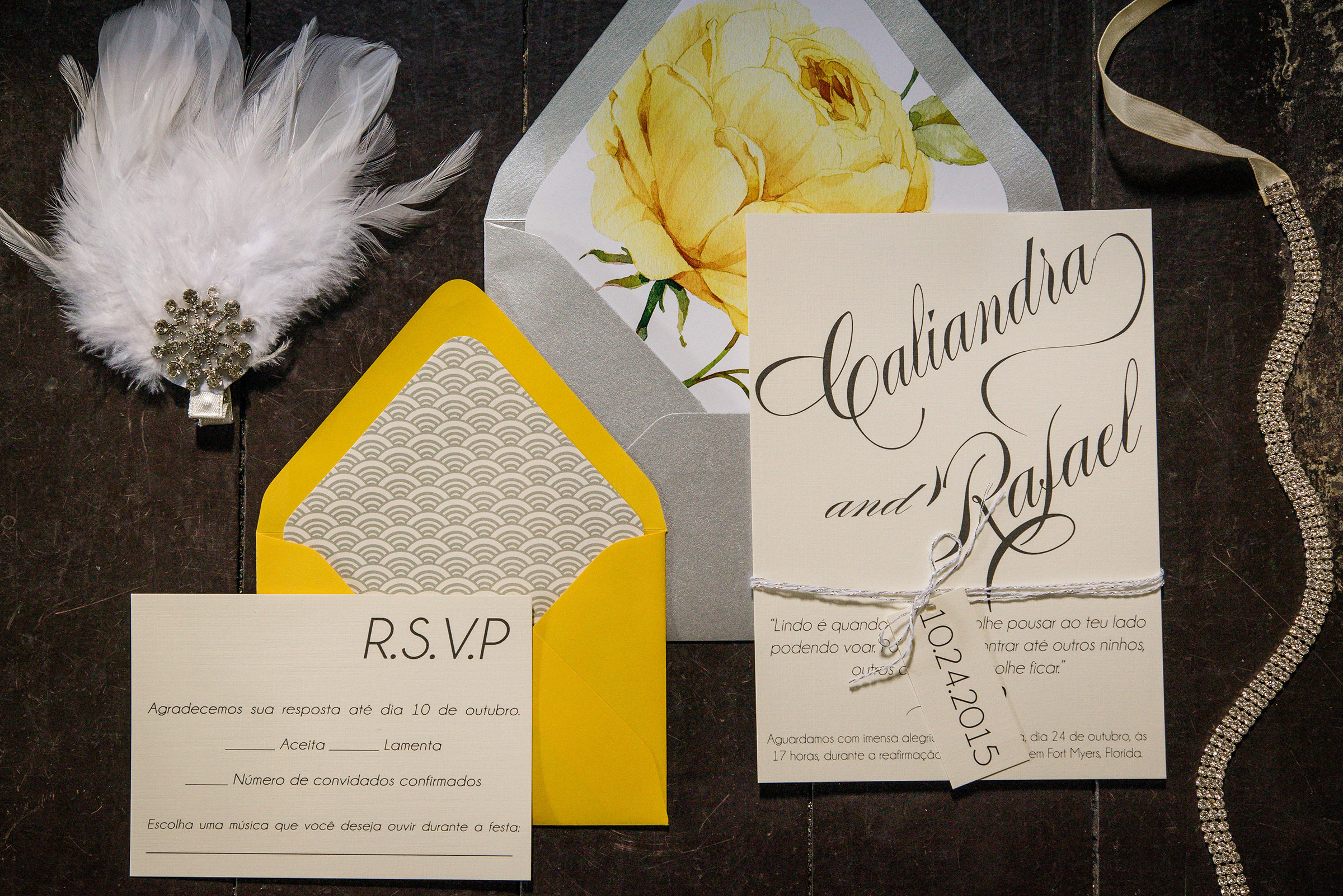 Flat lay invitations and envelopes with yellow floral design - photo by ...