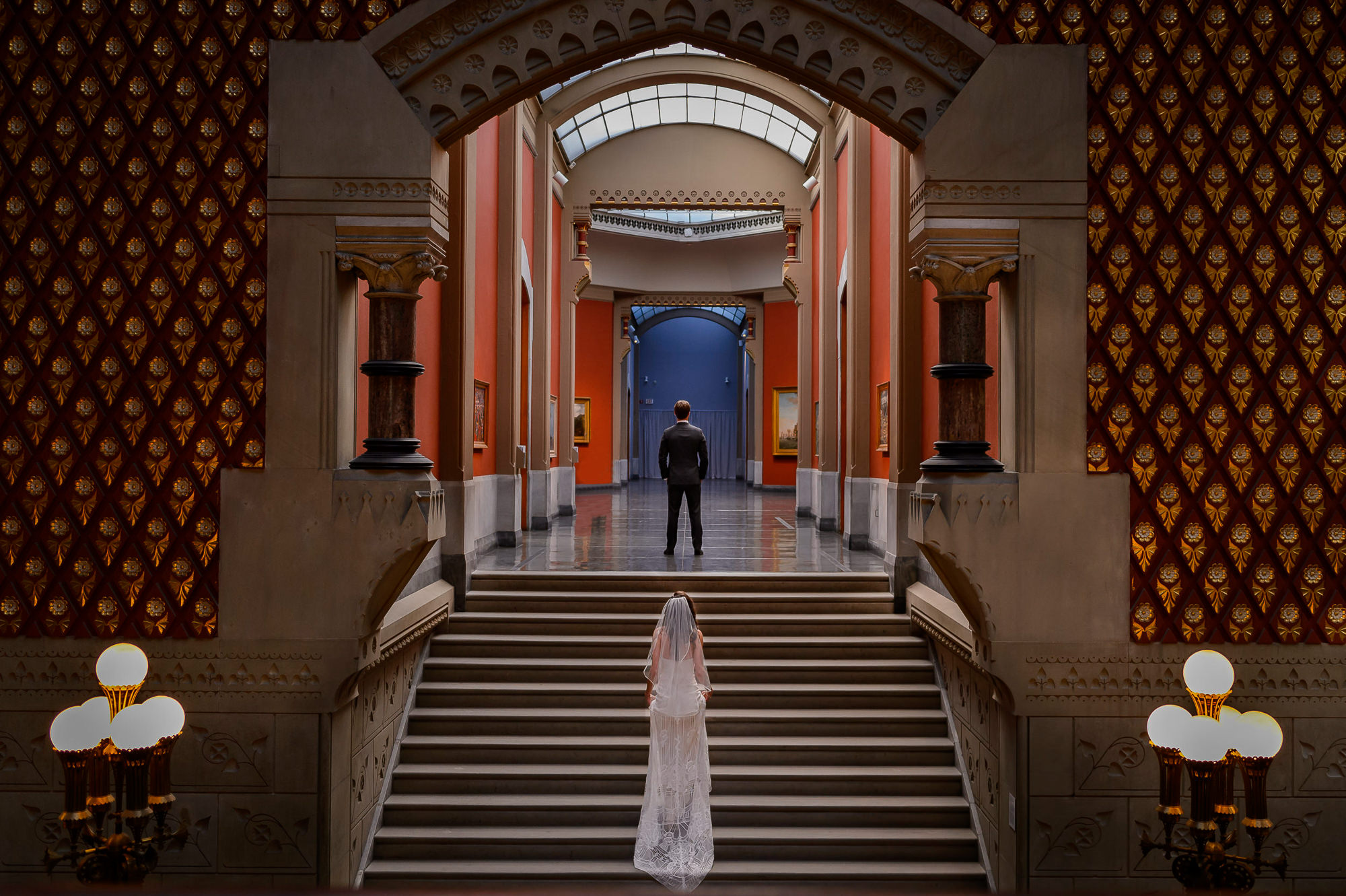 Bride ascends stairs to groom at Philadelphia Art Museum - photo by ...