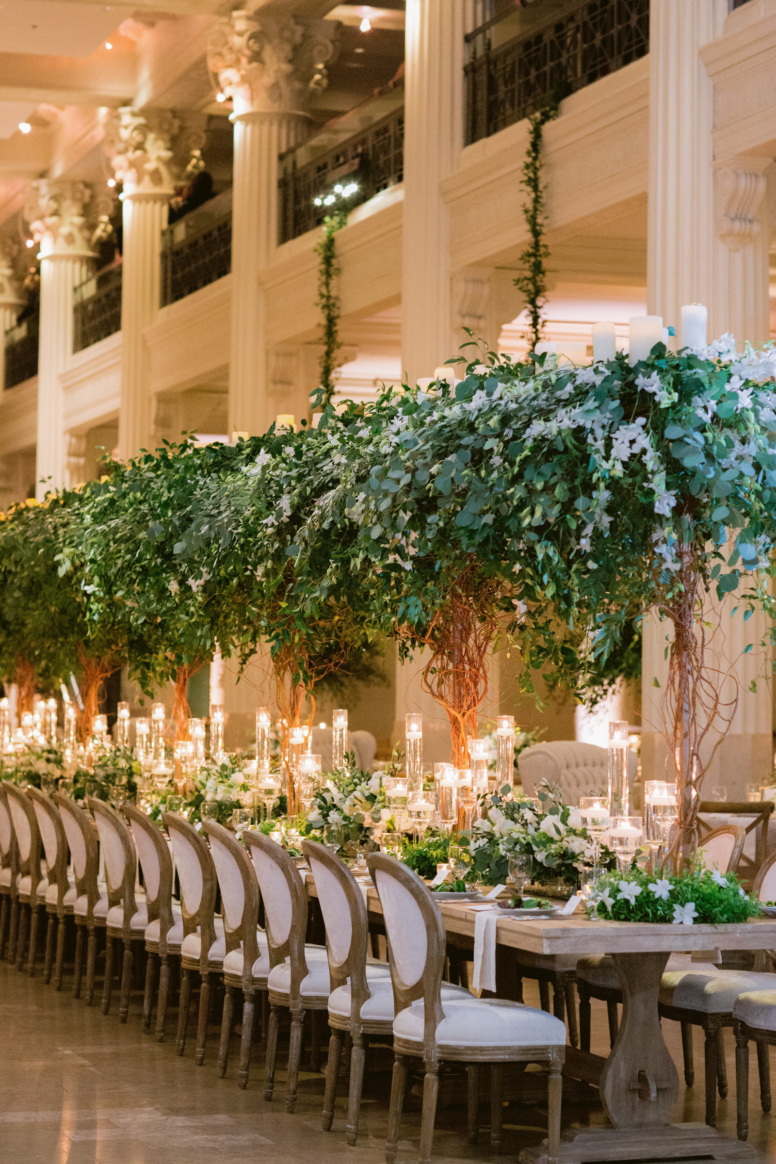 candlelight reception table with ivy garlands, Kelli Durham, Houston ...